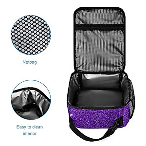 Insulated Lunch Bag Purple Glitter School Lunch Box for 6+ Years Old Boys Girls Bling Thermal Reusable Work Lunch Cooler for Men Women Office
