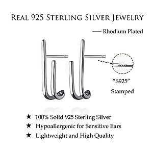 Reffeer Solid 925 Sterling Silver Bar Huggie Stud Earrings Hoops for Women Bar Half Hoop Earrings Open Hoops (A-Silver)
