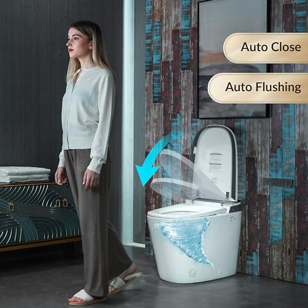 WOODBRIDGE Smart Bidet Toilet,1.28 GPF Dual Flush, Auto Open & Close, Auto Flush, Foot Sensor, 1000 Gram MaP Flushing Score, Heated Seat, ADA Chair Height Design and Cleaning Foam Dispenser