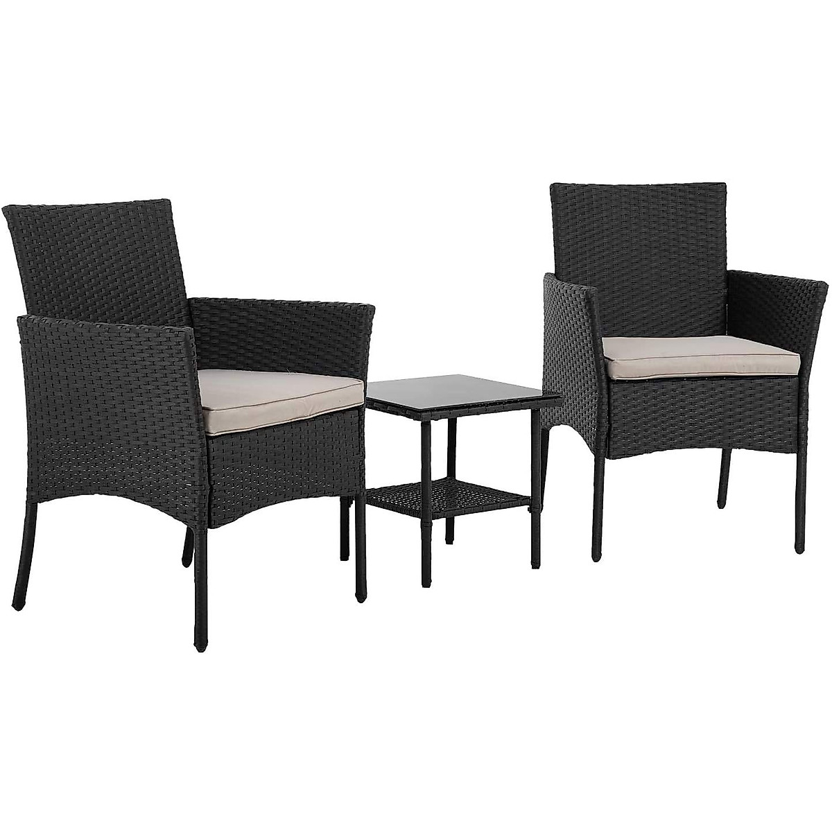FDW Patio Furniture Sets,3 Pieces Outdoor Wicker Bistro Set Rattan Chair Conversation Sets with Coffee Table for Yard/Backyard Lawn Porch Poolside Balcony,Black