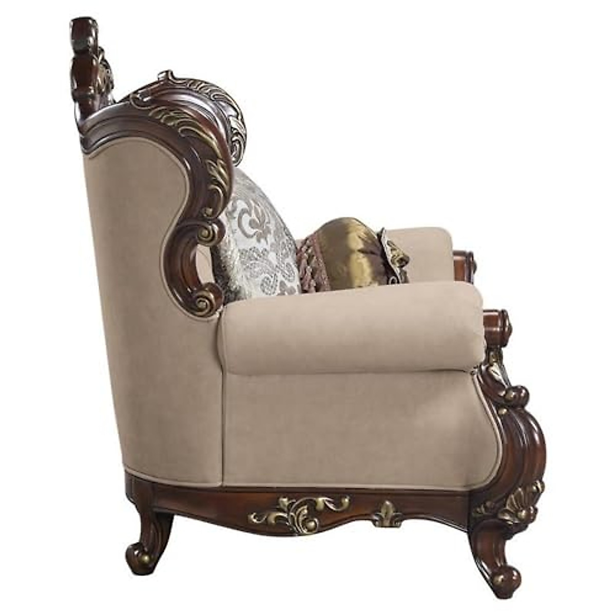 Acme Furniture Upholstery Loveseat with Arched Backrest, Light Brown and Cherry