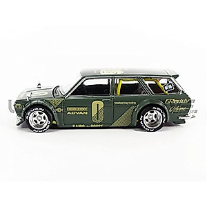 Truescale Miniatures 1971 Datsun 510 Wagon Right Hand Drive Green (Designed by Jun Imai) Kaido House Special 1/64 Diecast Model Car True Scale Miniatures KHMG010