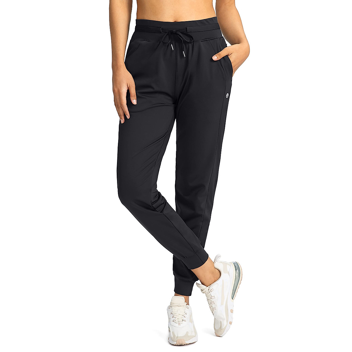 G Gradual Women's Joggers Pants with Zipper Pockets High Waisted Athletic Tapered Sweatpants for Women Workout Lounge (Black, Large)