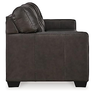Signature Design by Ashley Belziani Modern 2-in-1 Tufted Leather Match Sofa Sleeper with Folding Gel Memory Foam Mattress, Full, Black