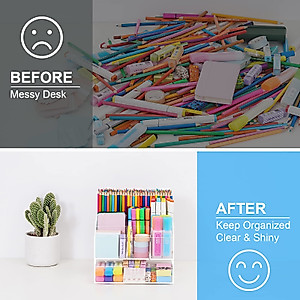 VITVITI Acrylic Desk Organizer, Upgraded Clear Pencil Organizer for Desk, 7 Compartments Stationary Pen Organizer Storage with Drawer, for Office Supply, 500+ Pencils Capacity