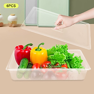 DYNAMI 6 Pack Food Pans with Lids,Full Size 4in Deep Commercial Clear PC Square Food Storage Containers,Heat-Resistant,Freezer-Safe To Store Vegetables,Fruits, Meats, Grains, for Kitchen Restaurant