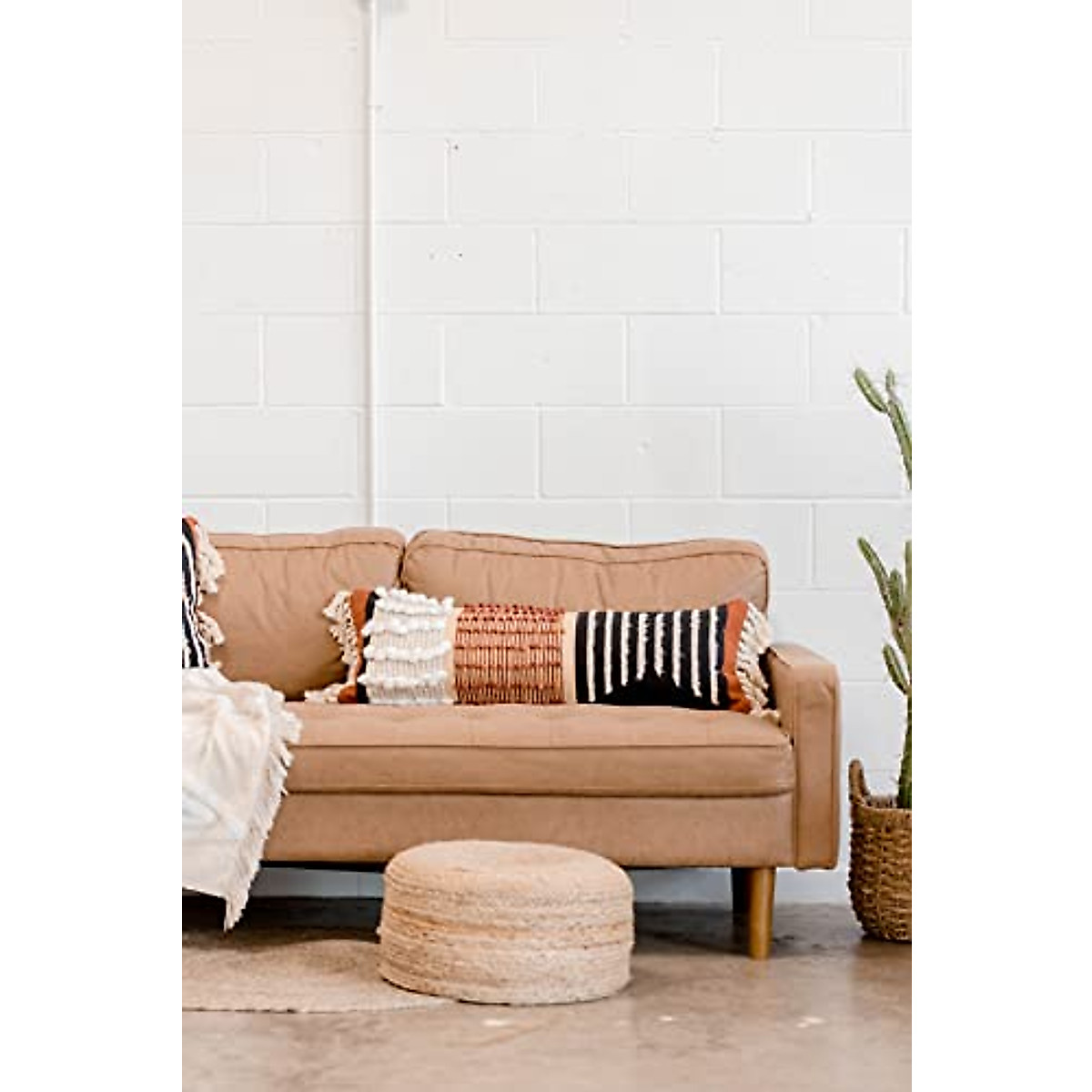 CASA BOHO Lumbar Pillow Mid Century Modern Decor Long Pillow Decorative Lumbar Pillow Bohemian Throw Pillows Boho Throw Pillows Oversized Throw Pillows Boho Throw Pillow Cover Eclectic Fringe Tassels