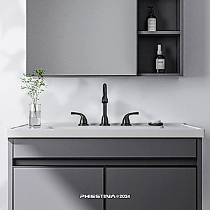 Phiestina Pull Down Sprayer Matte Black 8 Inch 3 Hole Bathroom Sink Faucet, 2 Handles Widespread Pull Out Bathroom Faucet, with Pop Up Drain and Water Supply Line,BF04008-B11-MB