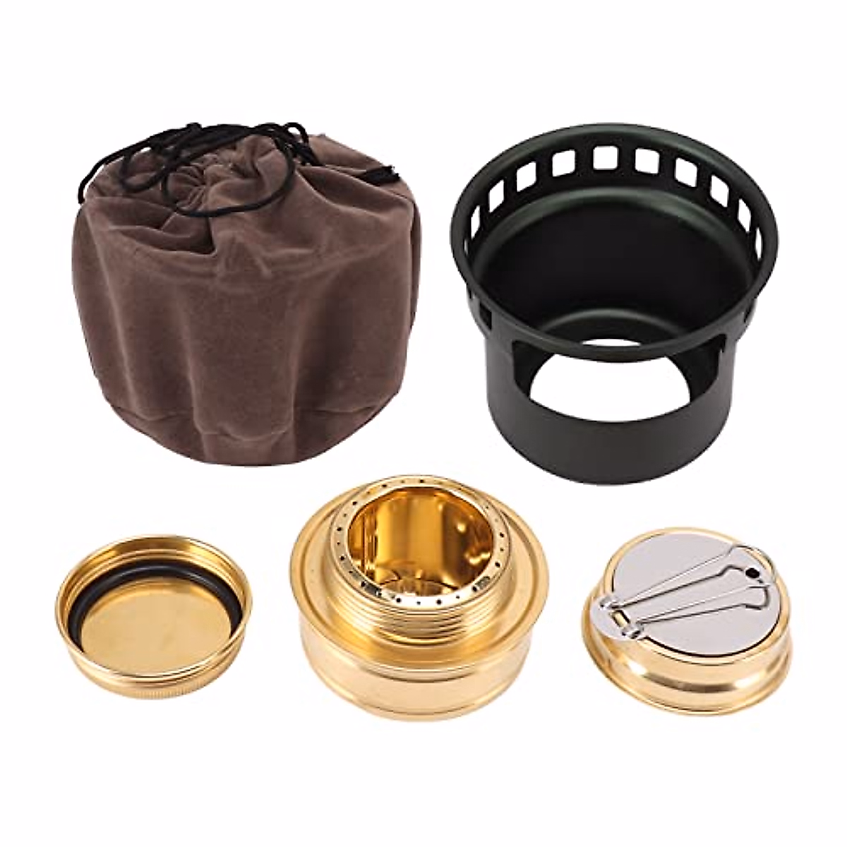 Alcohol Stove, Portable Aluminium Alloy Spirit Burner Easy to Hollow Bracket Sealing Ring with Storage Bag for Teapots(Blackish Green)