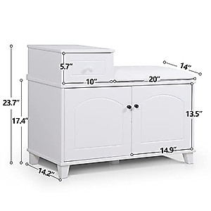 Katorn White Shoe Storage Bench Cabinet with Fireproof PU Cushion, Shoe Cabinet & Shoe Bench, Double Doors and Movable Drawer Wood for Door Entrance
