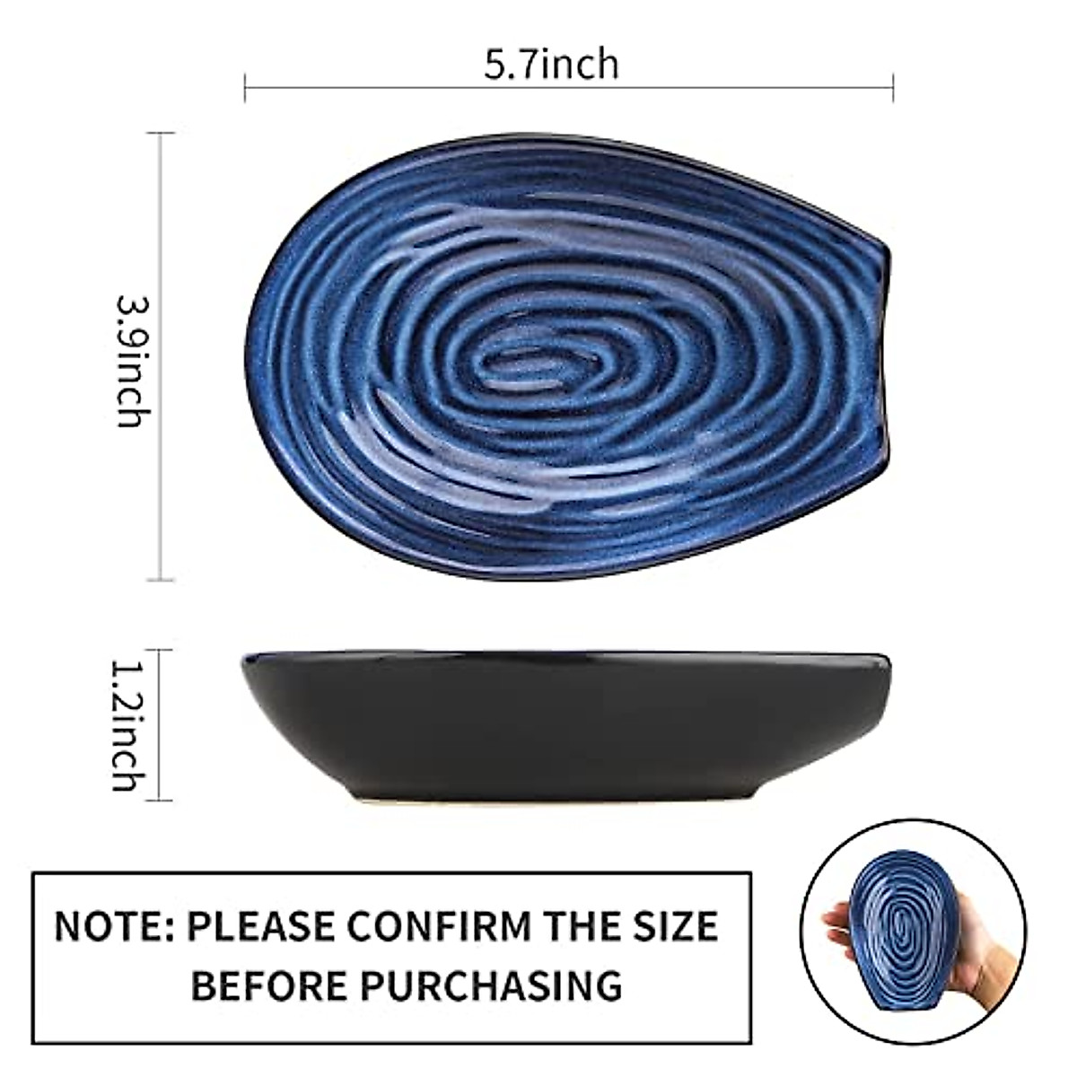 Hasense Ceramic Spoon Rest for Kitchen Counter, 5.7 Inch Blue Porcelain Spoon Holder Farmhouse Cooking and Coffee Spoon Rest for Stove Top, 1 PC