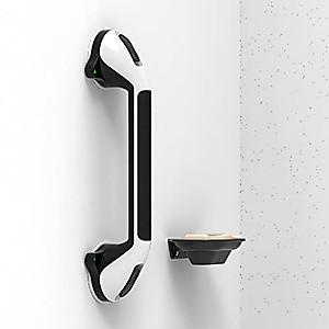 AquaChase Suction Shower Grab Bar with Indicators, Tool-Free Installation, Steady Handle for Balance Assist for Bathtub, Toilet, Bathroom (White/Black, Pack of 2, 17in)