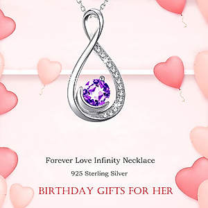 Natural Amethyst Gemstone Necklace for Wife Birthday Gifts Mom Forever Love Infinity Moon Sterling Silver Jewelry for Her