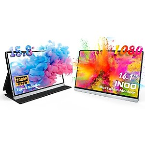 INOO 15.8in Portable Monitor with Smart Cover & 16.1in Portable Monitor with Kickstand