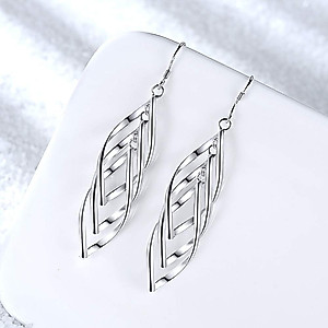 Sterling Silver Earrings Dangle Earrings Linear Drop Statement Earrings for Women (SILVER)