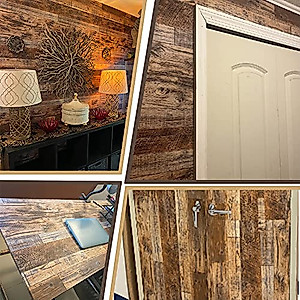 17.71''×118'' Distressed Wood Plank Wallpaper Peel and Stick Rustic Wood Grain Pattern Wall Paper Removable Self Adhesive Brown Shiplap Vinyl Film Decorative Wooden Look
