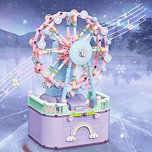 R HOME STORE Music Box Building Toys, Rotating Ferris Wheel DIY Building Block for Girls and Boys 6-12 Years Old, 710 pcs, Christmas and Valentine Gifts for Adults and Aged 8 9 10 11 12 Kids