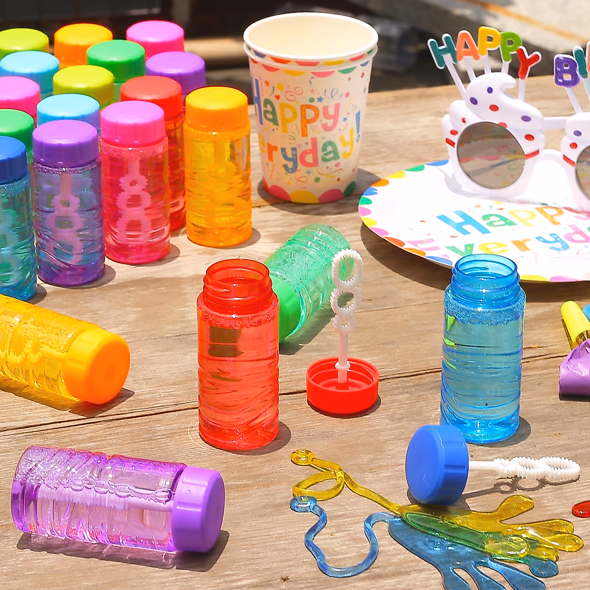 48 Pack Bubble Bottle with Wand Attached to the Cap (8 Colors), Bubbles Bulk Set for Kids Party Favors, Blower Bubbles Refill Toy for Toddler Summer Outside, Birthday Gift, Goody Bag Stuffers Supplies