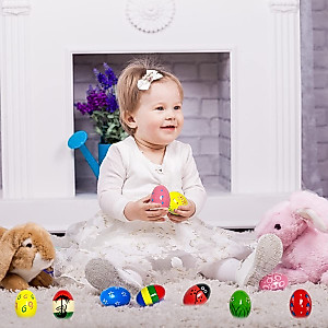 JoFAN 12 Pack Wooden Percussion Musical Shake Eggs Easter Egg Shakers for Kids Boys Girls Toddlers Easter Basket Stuffers Gifts
