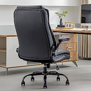 DYHOME High Back Office Chair Adjustable Lumbar Support Flip-Up Arms Black Leather Ergonomic Big and Tall Home Office Desk Computer Chair Comfortable Modern Executive Office Chair