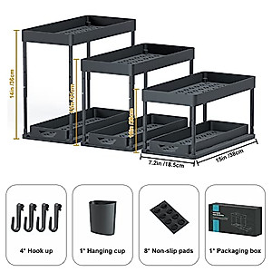 Under Sink Organizers And Storage Liftable Sink Shelf, ONADAK 2 Tier Sliding Under Bathroom Cabinet Organizer Drawer with 4 Hooks & 1 Hanging Cup Under Kitchen Sink Storage Bathroom Organizer(Black)