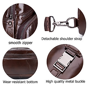 BULLCAPTAIN Men Genuine Leather Sling Bag Backpack Multi-pocket Chest Bag Outdoor Hiking Travel Daypack (Coffee)