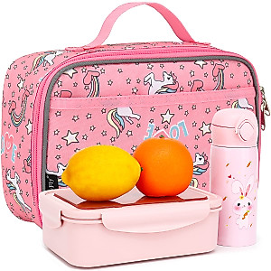FlowFly Kids Lunch box Insulated Soft Bag Mini Cooler Back to School Thermal Meal Tote Kit for Girls, Boys, Unicorn