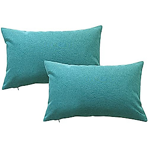 Pack of 2 Decorative Outdoor Waterproof Pillow Covers for Patio Tent Garden Balcony Farmhouse Sunbrella Outside Square Lumbar Pillow Cover Case 12*20 inch (Blue-Green)