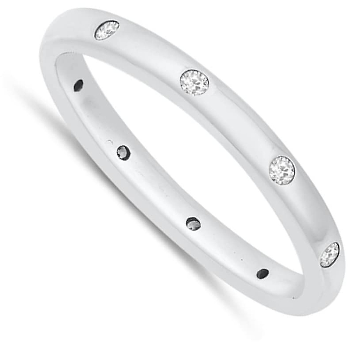 Clear CZ Classic Stacking Eternity Ring New .925 Sterling Silver Band Size 10