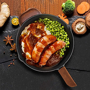 Trumoter Genuine Leather Cast Iron Pot Handle Cover, Assist Pan Holder, Double Layered Heat Resistant Potholder for Cast Iron Skillets