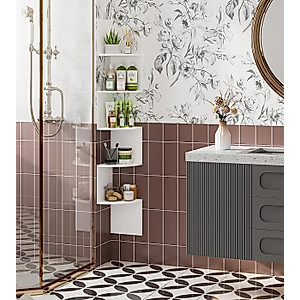 VIMBER 5-Tier Corner Shelf Wall Mount, Corner Bookshelf, Industrial Corner Ladder Shelf, Modern Display Shelf for Living Room, Bedroom, Kitchen, Home Office, Bathroom, White UJSJ003W