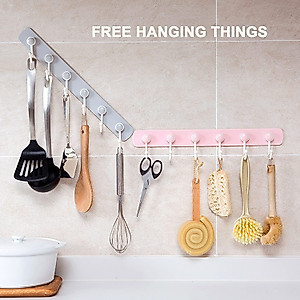 Adhesive Wall Hooks with 6 Rotating Hooks, Pink Rack Wall Hooks for Hats and Coats, Perfect for Hanging Kitchen Utensils and Towels in Kitchen and Kids Bedroom(1PACK)