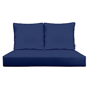 RSH DECOR: Deep Seating Loveseat Cushion Set | 46” x 26” Loveseat | All-Weather Spun Fabric | Outdoor Foam Settee and Pillow Back Cushions for Patio Furniture | Navy Blue