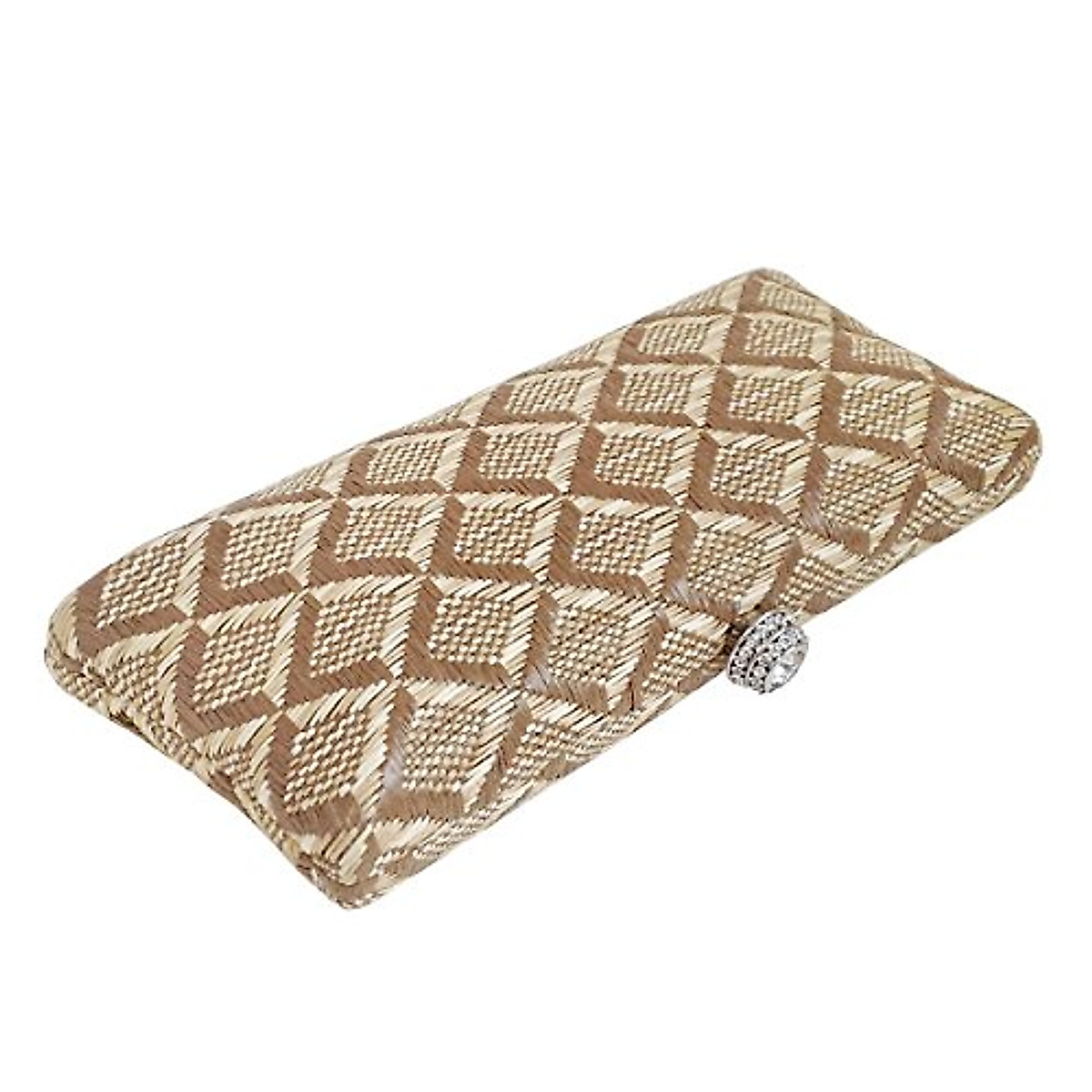 Geometric Patterned Raffia Straw Box Clutch, Natural