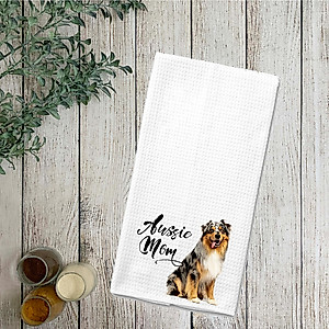 Aussie Mom, Australian Shepherd Microfiber Kitchen Tea Bar Hand Towel Gift for Dog Lover
