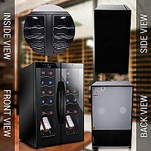 NutriChef PKCWC240 Cooler for White and Red Wines Chiller, Freestanding Compact Countertop Mini Fridge w/Digital Control, 24 Bottle Dual Zone-Black