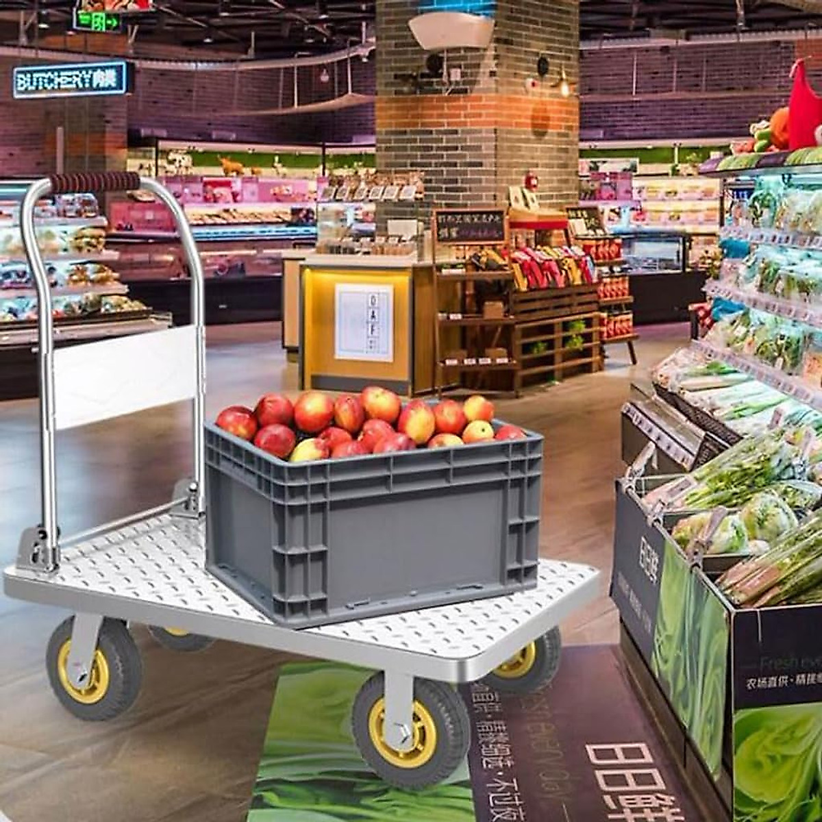 Coolpleasant Platform Trolley,Heavy Duty Folding Trolley with 360° Swivel Wheels and Foldable Ergonomic Handle for Home Office Shop Easy Transportation and Warehouse(Size:60x40cm)