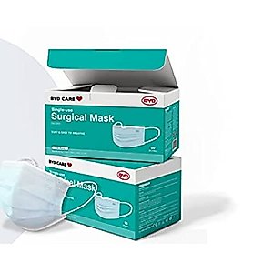 BYD CARE Single Use Disposable 3-Ply Mask, ASTM Level 3, Daily protection for Home, Office, School, Restaurants, Gyms, Outdoor and Indoor, 2 Boxes of 50 PCs each (100 masks total)