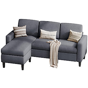 SUNLEI L-Shaped Couch Sofa for Living Room Convertible Sectional Sofa with Reversible Chaise Modern Linen Fabric,Sectional Sofa Couch for Small Space(Dark Grey)