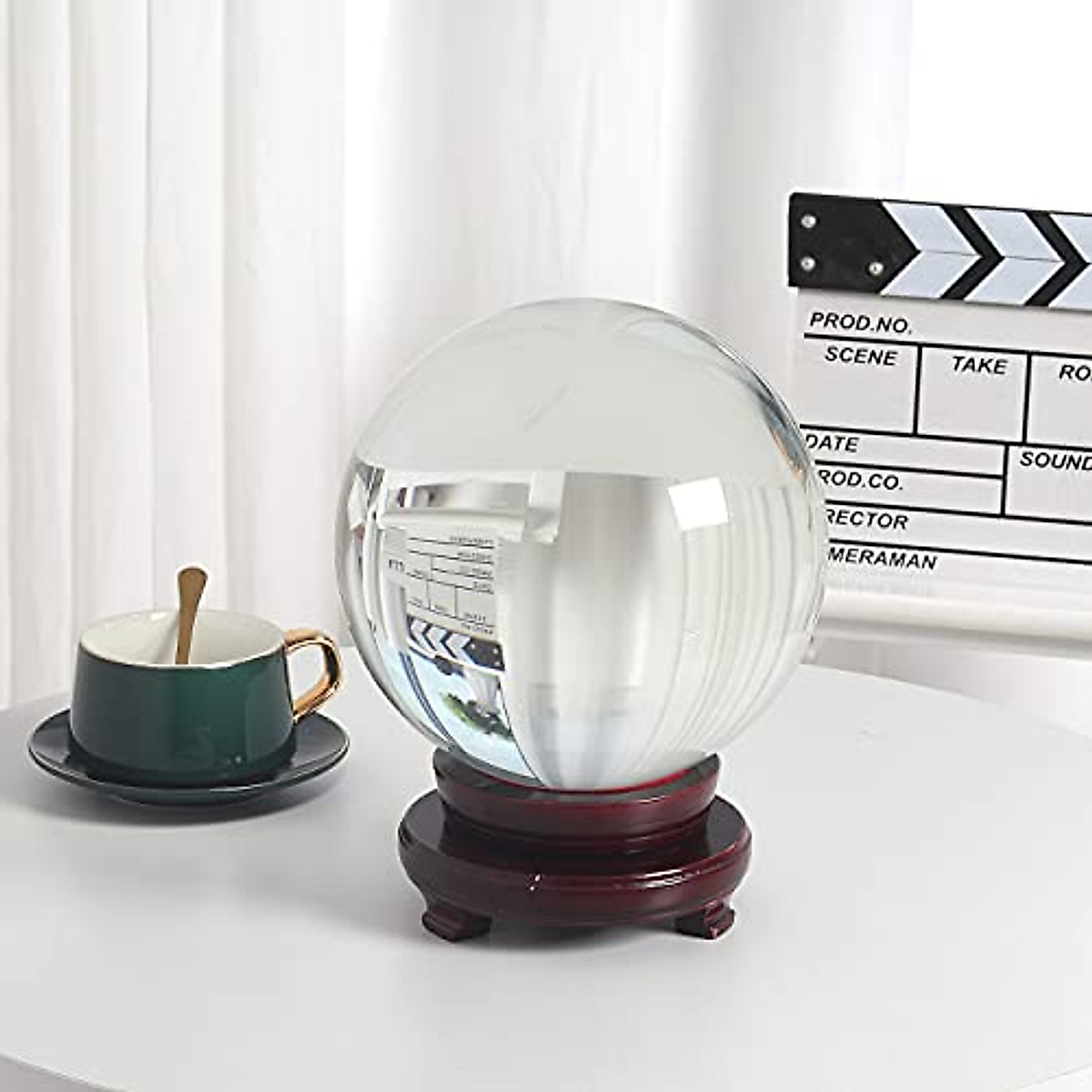 LONGWIN 200mm(8 inch) Huge Clear Divination Crystal Ball Meditation Glass Sphere Free Wooden Stand Home Decoration Ornaments