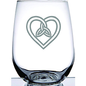 IE Laserware Irish Celtic Heart and Trinity Knot Laser Etched Engraved Stemless Wine Glass. Great Irish Gift