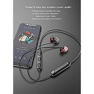 Wireless Stereo Earbuds – Neck Hanging Type Sports，HiFi Bass Stereo Running Headphones，Bluetooth 5.0，Call Function, Voice Control, Power Display,12 Hours Play Time, Built-in Microphone (Black) (BLACK)