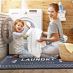 Runner Rug, 17"x59" Laundry Room Rug Memory Foam Cushioned Laundry Rugs and Mats PVC Water Proof Carpet No-Slip Anti Fatigue Floor Mat for Laundry Room,Kitchen（Black）