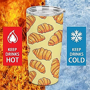 KIOWEIR Delicious Croissant Stainless Steel Tumbler 20oz With Lid And Straw, Insulated Tumblers Coffee Cup, Travel Mug for Ice Drink & Hot Beverage for Women Men Boys Girls