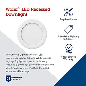 Lithonia Lighting WF6 30K40K50K 90CRI MW M6 LED color Temperature Selectable Ultra Thin Recessed Downlight, 3000K | 4000K | 5000K, White, 6 inch