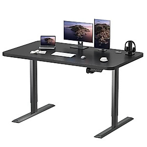 JUMMICO Standing Desk Electric Adjustable Desk Large 55 x 24 Sit Stand Up Desk Home Office Computer Desk Memory Preset with T-Shaped Metal Bracket and Holes for Routing Cables, Carbon Black