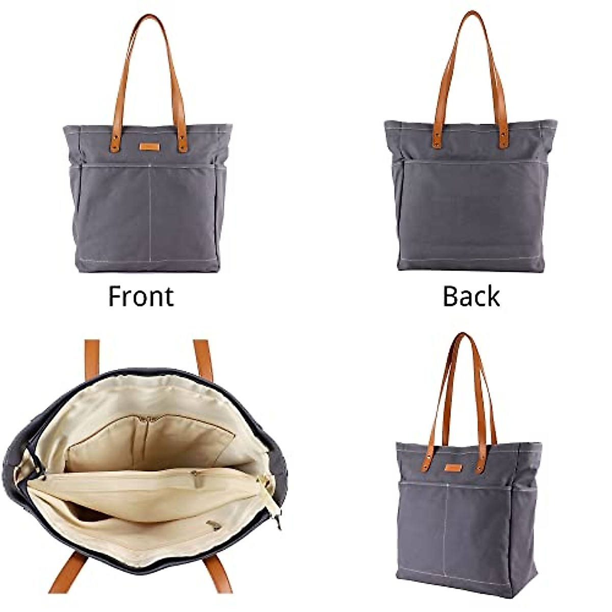 Lamyba Tote Bag for Women, Large Utility Tote Bags with Pockets and Compartments Top Zipper for Teacher Nurse School Work,Grey