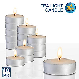 Tea Light Candles - 100 Bulk Pack - White Unscented Travel, Centerpiece, Decorative Candle - 4.5 Hour Burn Time - Pressed Wax - by Ner Mitzvah