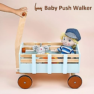 PairPear Wooden Push Wagon Toy,Kids Cargo Walker Cart Wagon Baby Walker for Toddlers，Push and Pull Toys Gift for Babies Boys and Girls.
