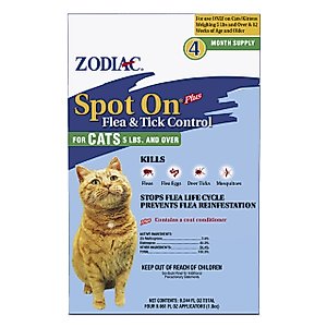 Zodiac Spot On Plus Flea & Tick Control for Cats 5 lbs and Over 4 Pack